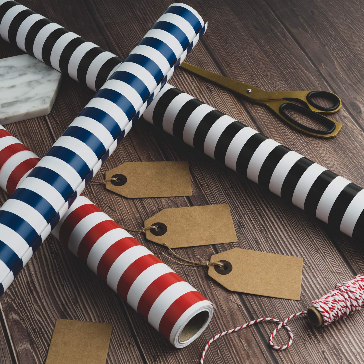 RUSPEPA Wrapping Paper - Mini Roll - Black and White Stripe Design Perfect for Wedding, Birthday, Baby Shower, Party - 17.5 Inch X 32.8 Feet