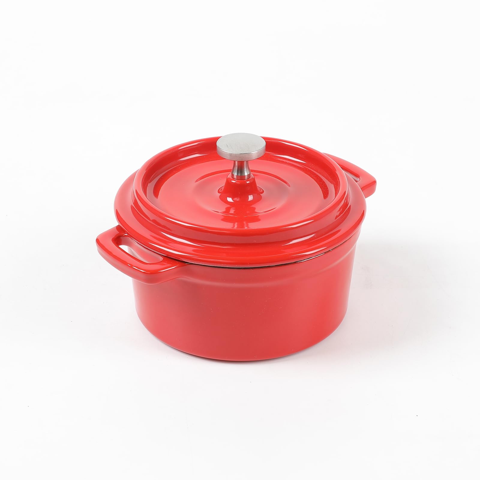 HAWOK Enameled Cast Iron Mini Round Cocotte Set, 0.3QT Mini Dutch Ovens with Lids and Bamboo Trays, 270ml/9.13oz/1.08cups, Set of 2, Red