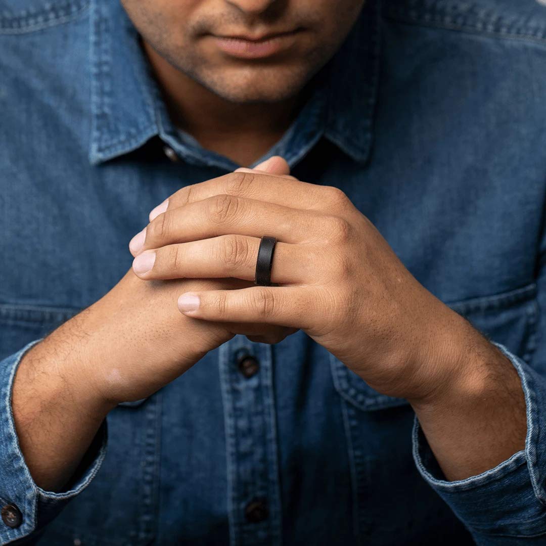 Enso Rings Bevel Classic Silicone Wedding Ring – Hypoallergenic Unisex Wedding Band – Comfortable Band for Active Lifestyle – 8mm Wide, 2.16mm Thick Obsidian Size: 10