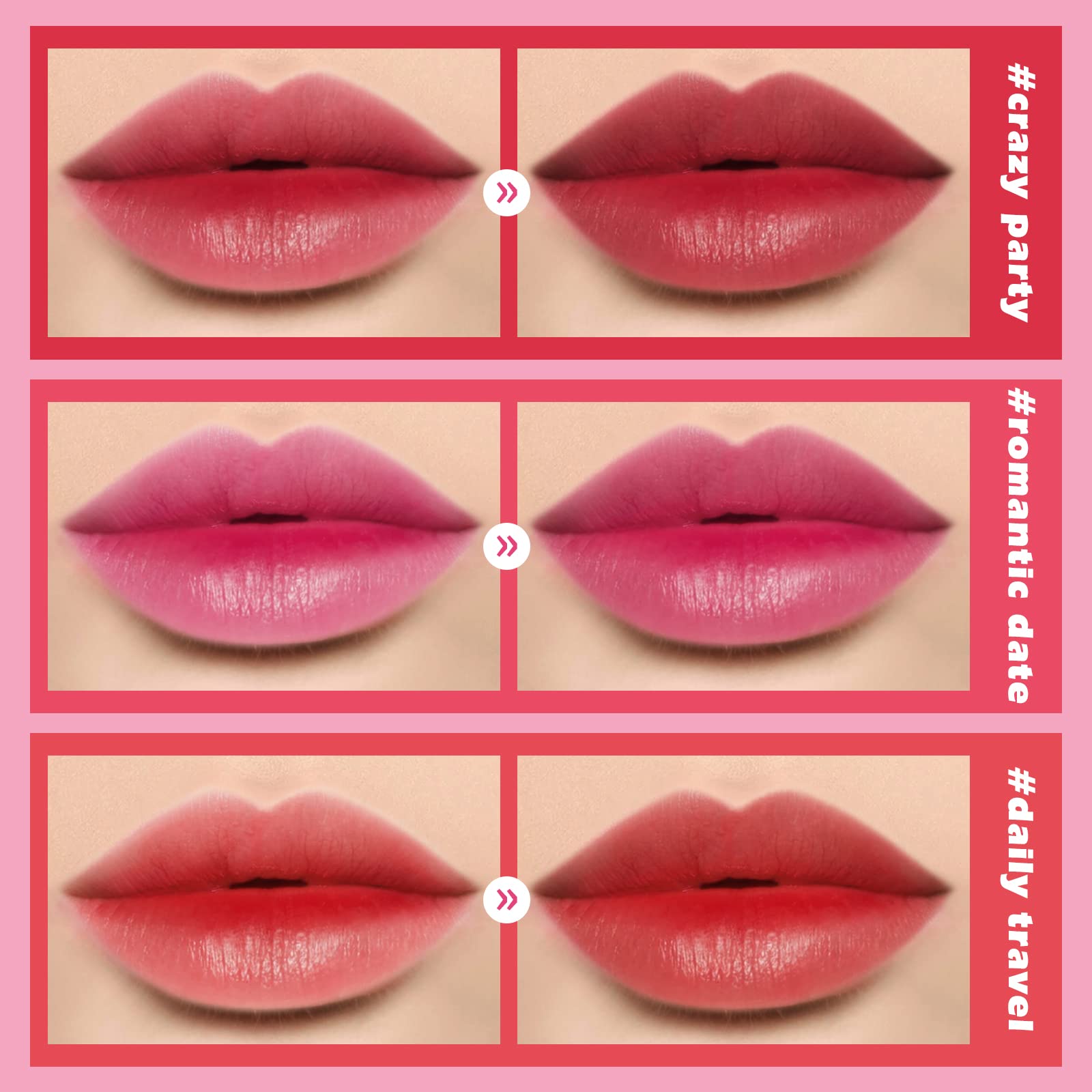 KIMUSE Water Lip Tint 3 Colors Set, Vivid High Pigment, Moisturizing & Non-sticky Finish Lip Stain, Long Lasting Lightweight Lip Tints, 0.4 fl.oz, 12g