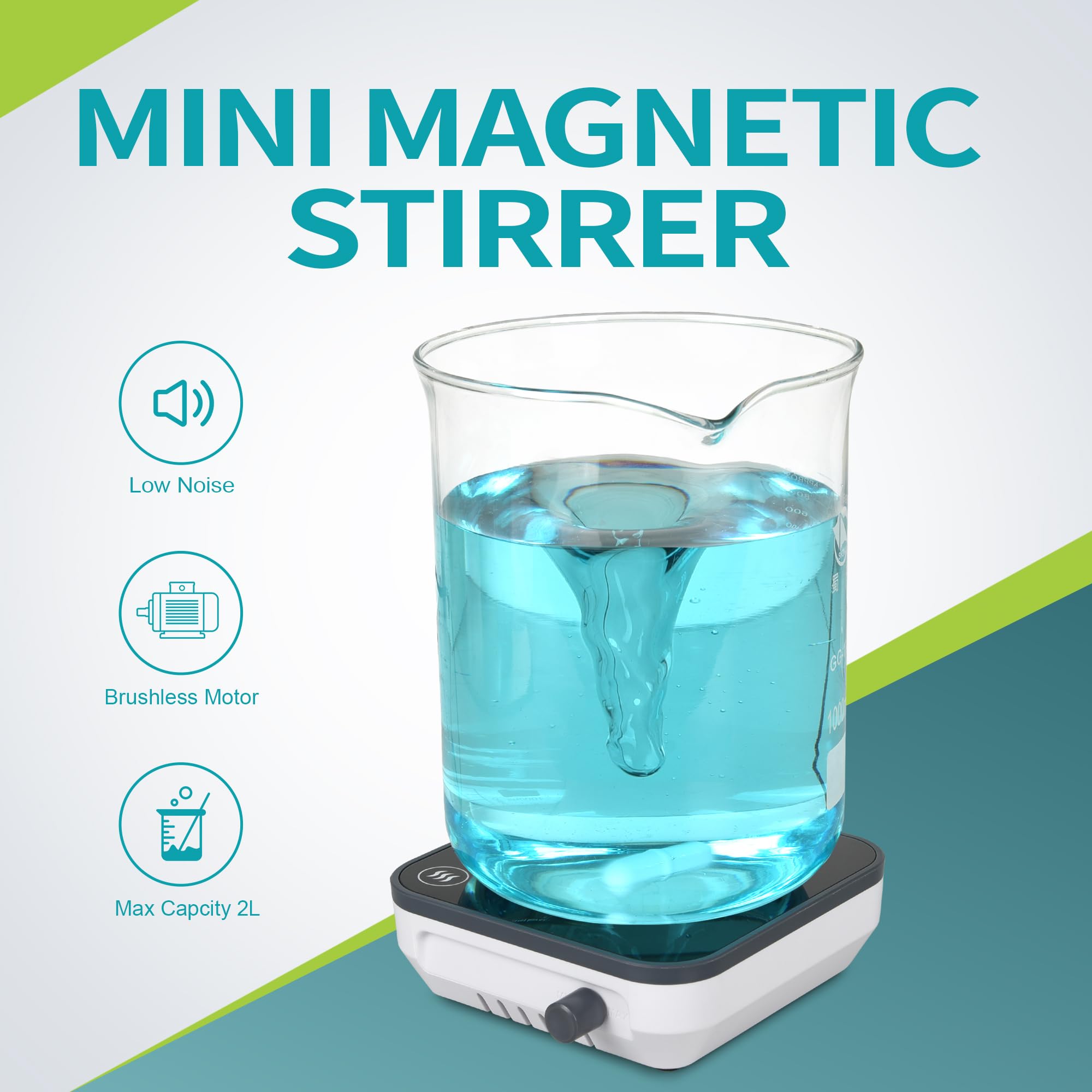 Magnetic Stirrer 300-1500rpm Portable Mini Magnetic Stir Plate with Stirring Bar, 2000ml Magnetic Mixer NO Heating