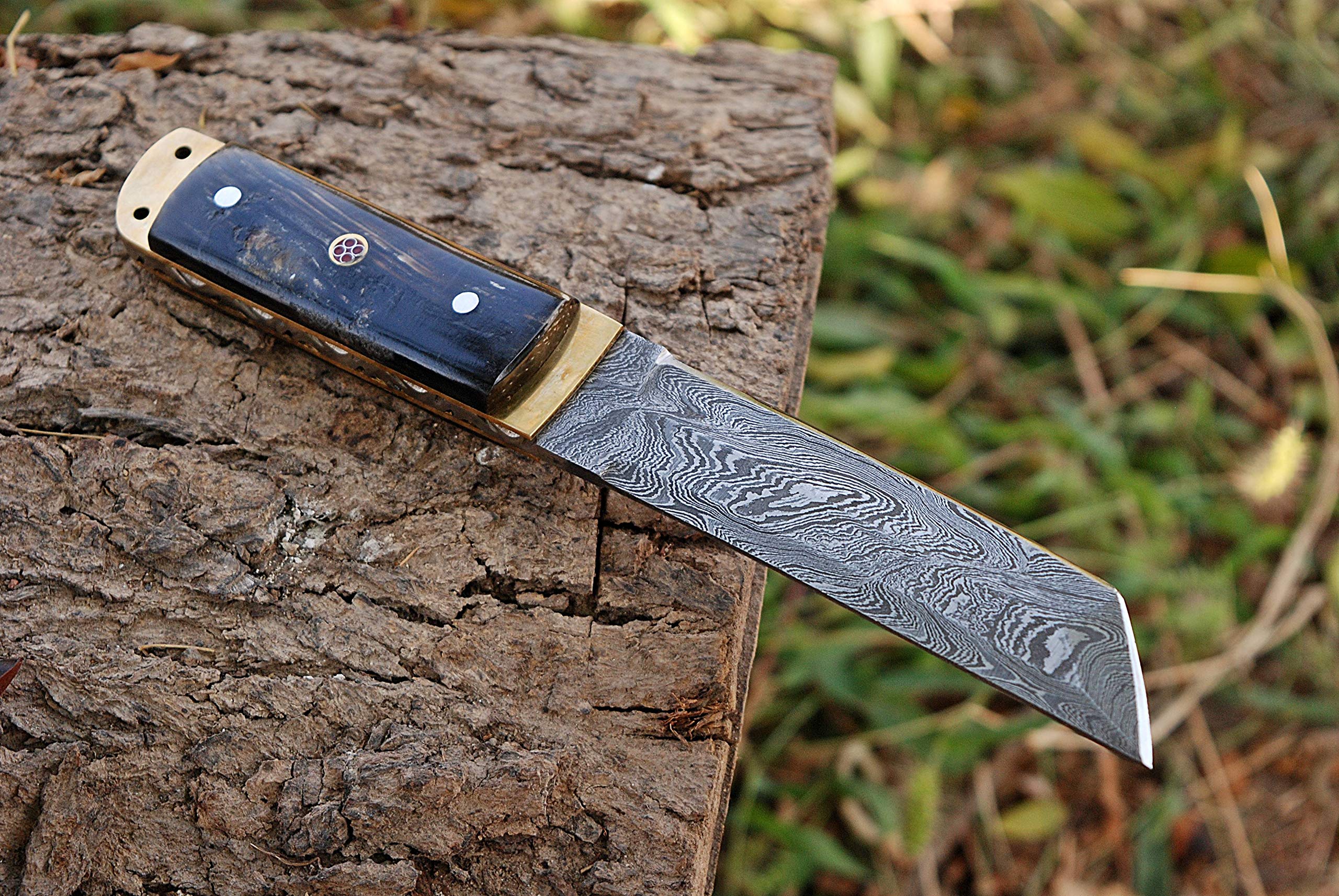 Generic Custom Hand Made Damascus Steel Tanto Hunting Knife Bull Horn Handle EB 06