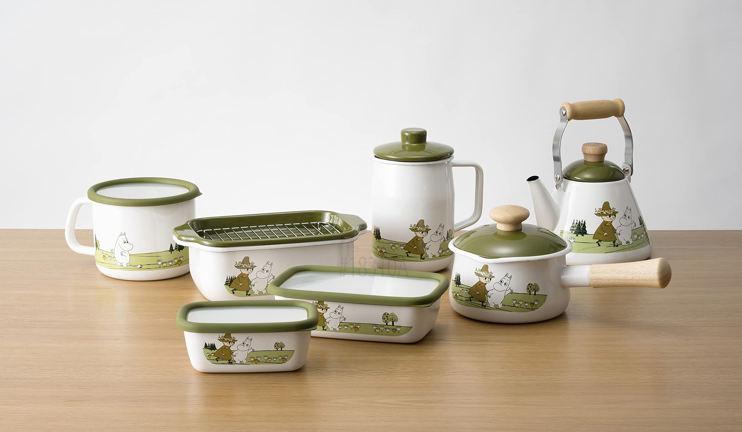 Fuji Enamel MTG-B1 Storage Container, Enamel, Shallow Type, Square Container, Small, Moomin Olive
