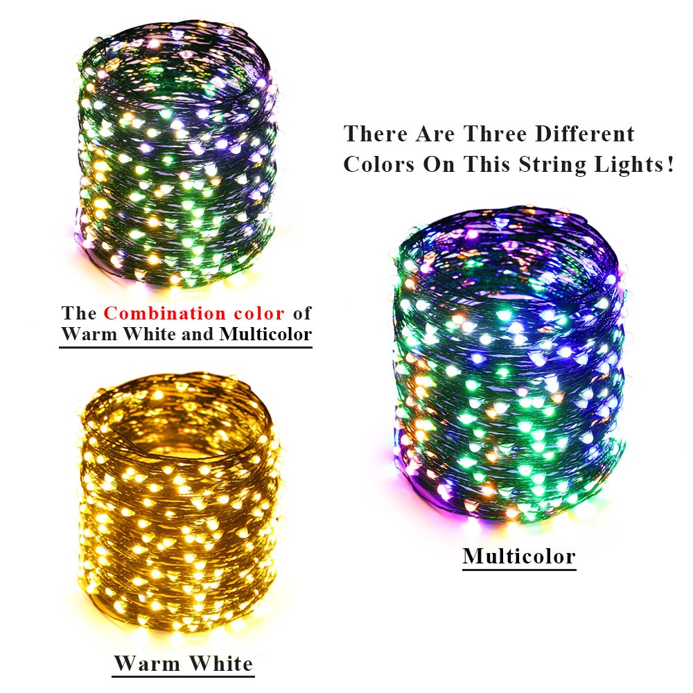 ErChen Dual-Color LED String Lights, Green Copper Wire Plug in 66 FT 200 LEDs Dimmable Fairy Lights with UL Adapter RF Remote Timer 8 Modes for Christmas Party Wedding (Green/Warm White)