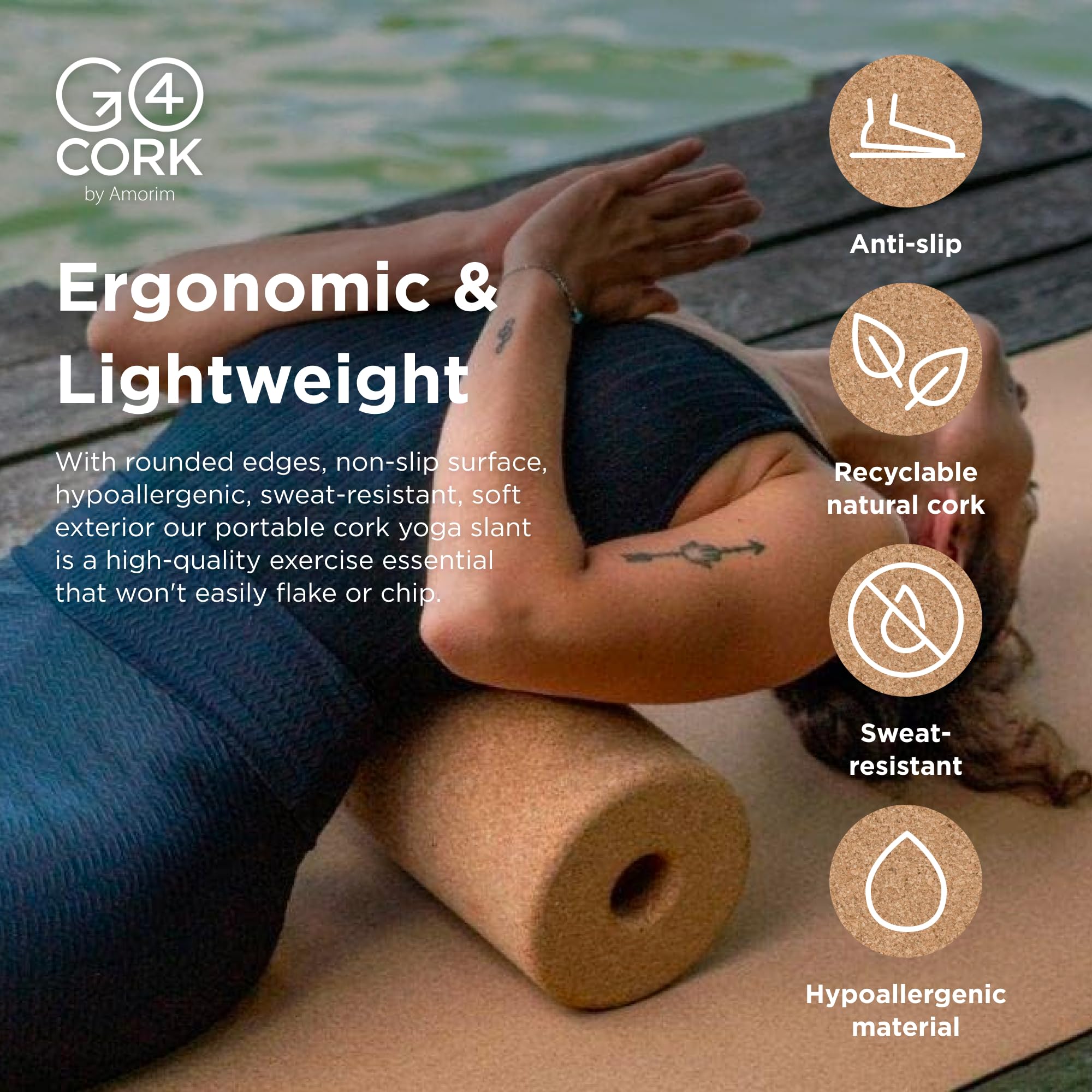 Go4Cork Smooth Cork Yoga Roller and Massage Roller for Massage, Stretching, Tension Relief & More | Non-Slip, Durable, Hypoallergenic & Sustainable Yoga Roller, 18" x 6", (Natural Cork)