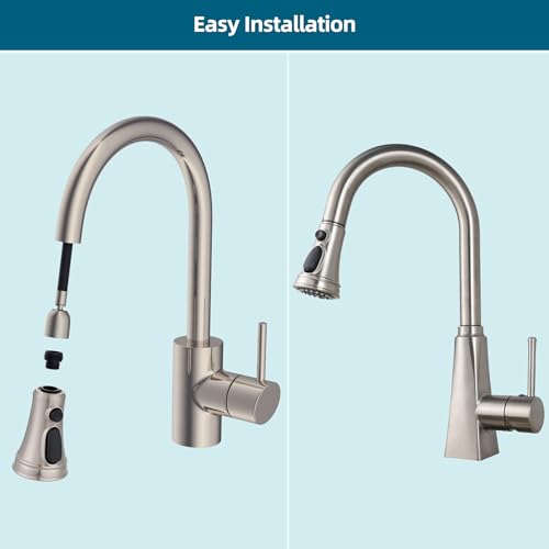 Hygie Rinse Pull Down Faucet Head Replacement with 11 Adapters Compatible with Moen Delta Kohler Curve Faucet Head, 3 Function Kitchen Sink Faucet Sprayer Head Fit Most Faucet, Brushed Nickel