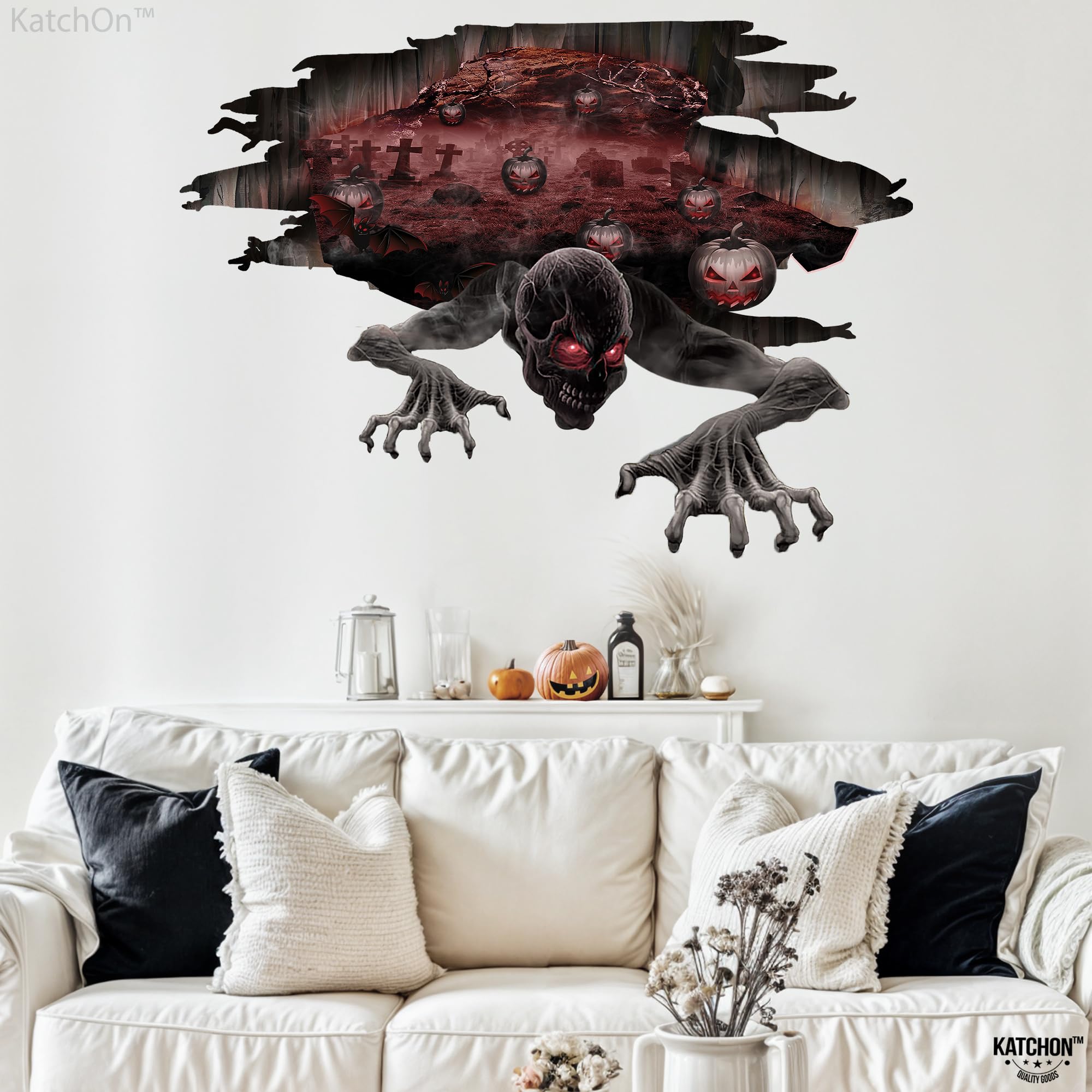 KatchOn, 3D Halloween Floor Decals - Large, 36 X 24 Inch | 3D Halloween Floor Stickers for Scary Home Halloween Party Decorations | 3D Ghost Halloween Stickers for Scary Halloween Decorations Indoor