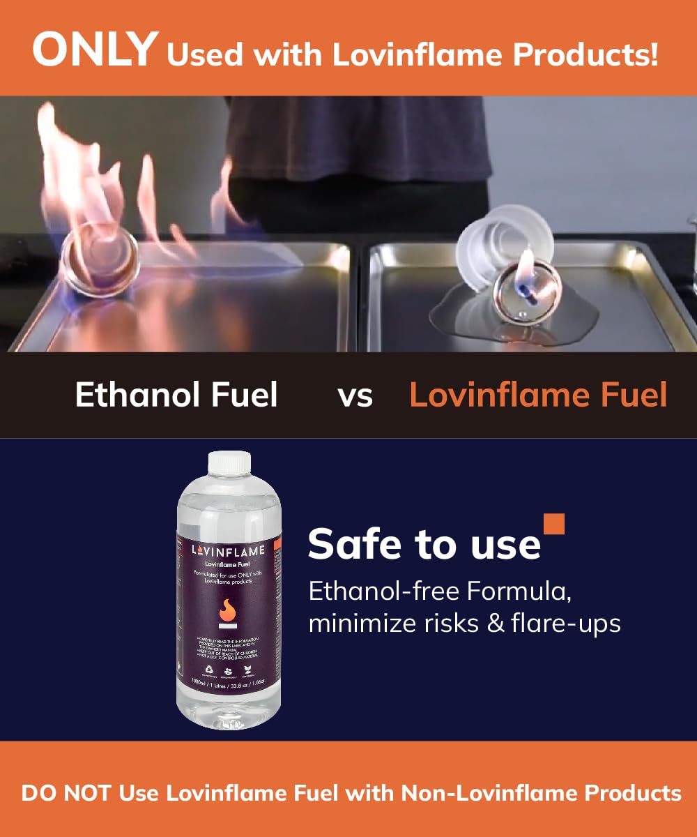 Exclusive Fuel for Lovinflame Fireplaces Fire Pits Firebowls Candles Non-Toxic, Non-Flammable, Water-Soluble, Safe for Transportation & Storage (1 Liter)