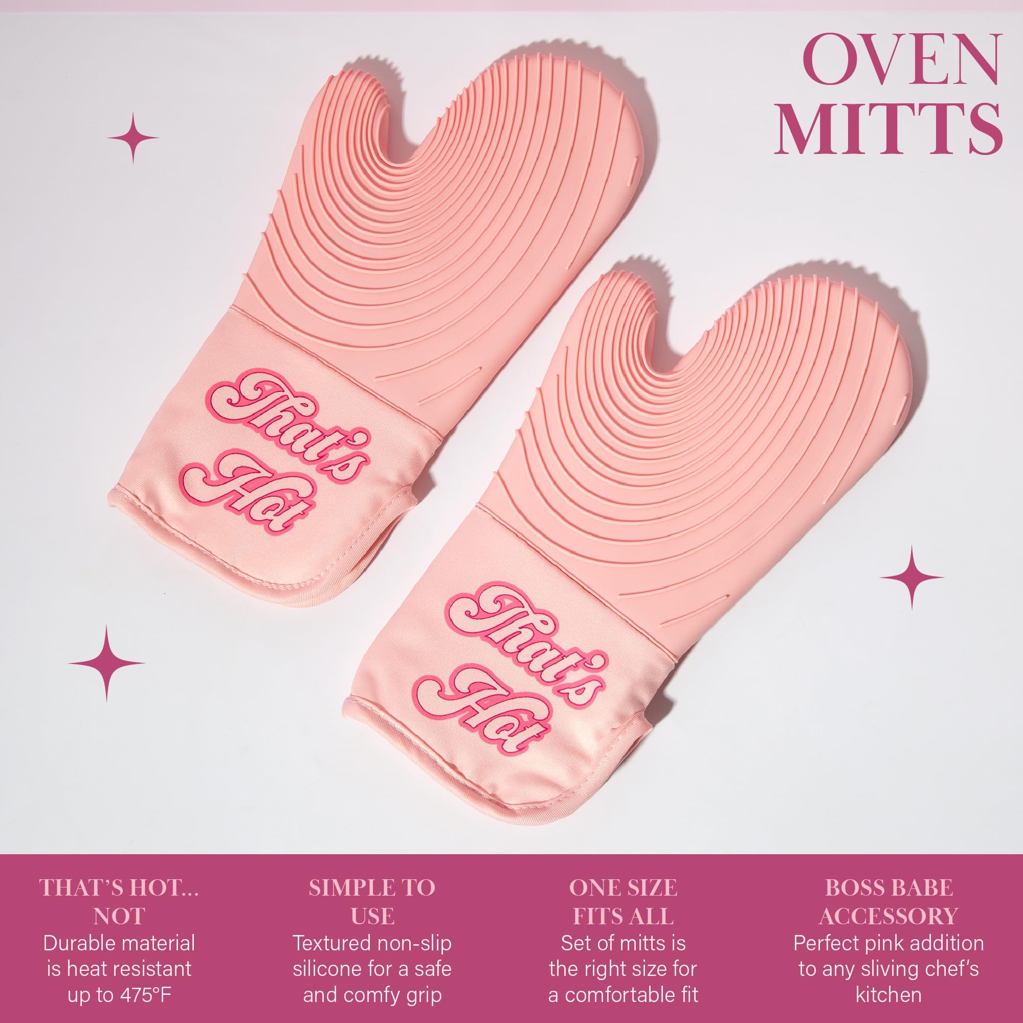 Paris Hilton That's HOT Pink Oven Mitt Set, Heat Resistant Pot Holders Featuring Non-Slip Textured Silicone Grips, 2-Piece Set, Pink