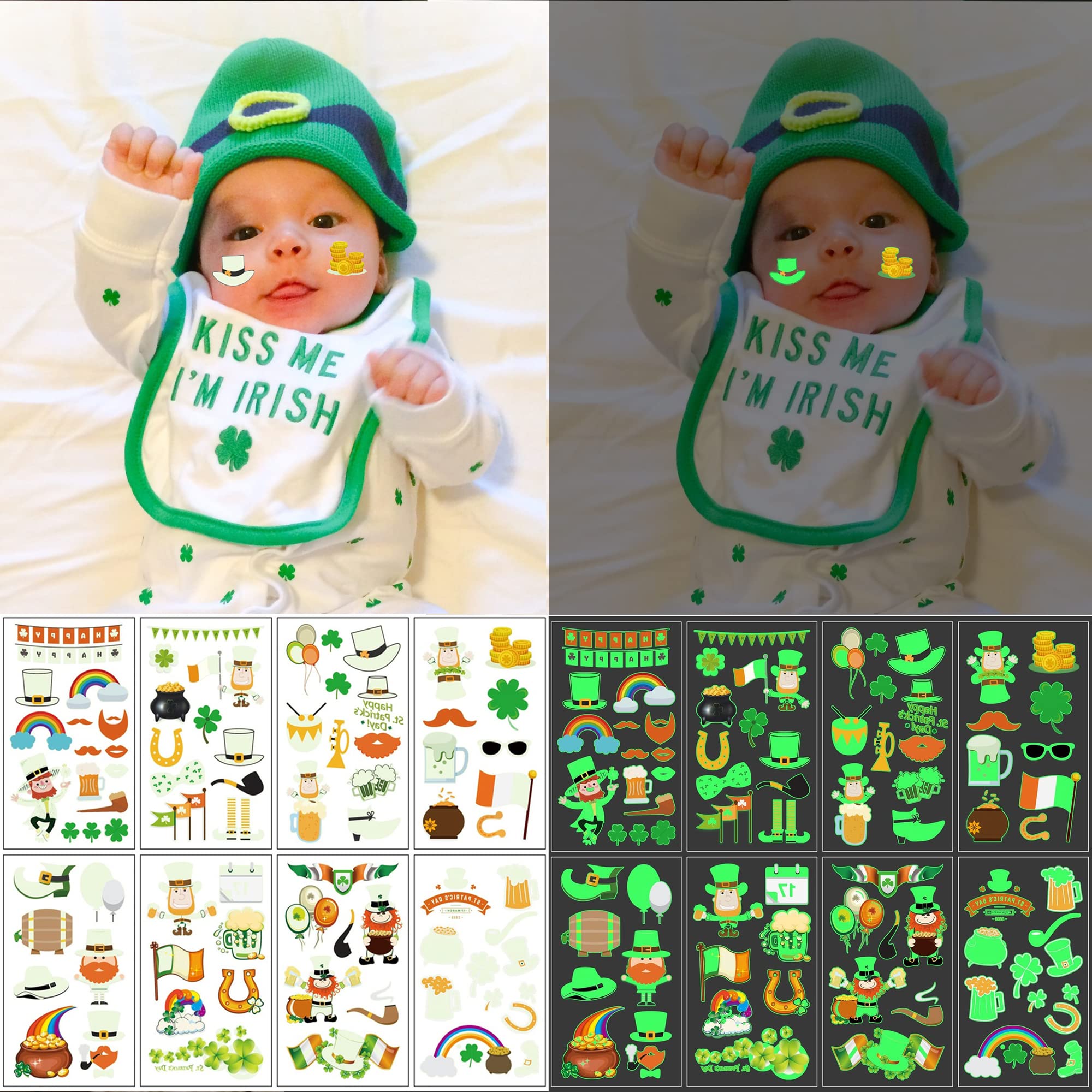 IWANTDIY St Patrick Shamrock Temporary Tattoos, 10 Sheets, Color 02, Waterproof
