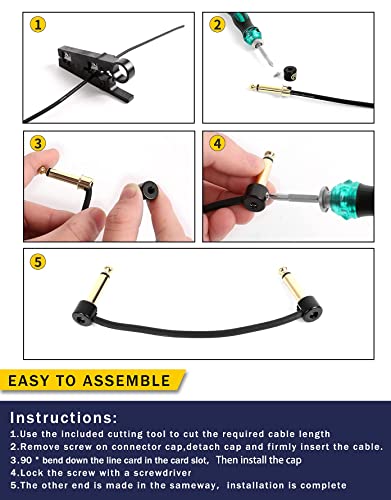 Ghost Fire Solderless Pedalboard Cable Kit - No Cable Stripping Required,6.5ft Cable & 10 Nickel Plated Copper Tip Connectors for Guitar Effects & Pedal Board,with Cutter, Bolt Driver (SP-02)