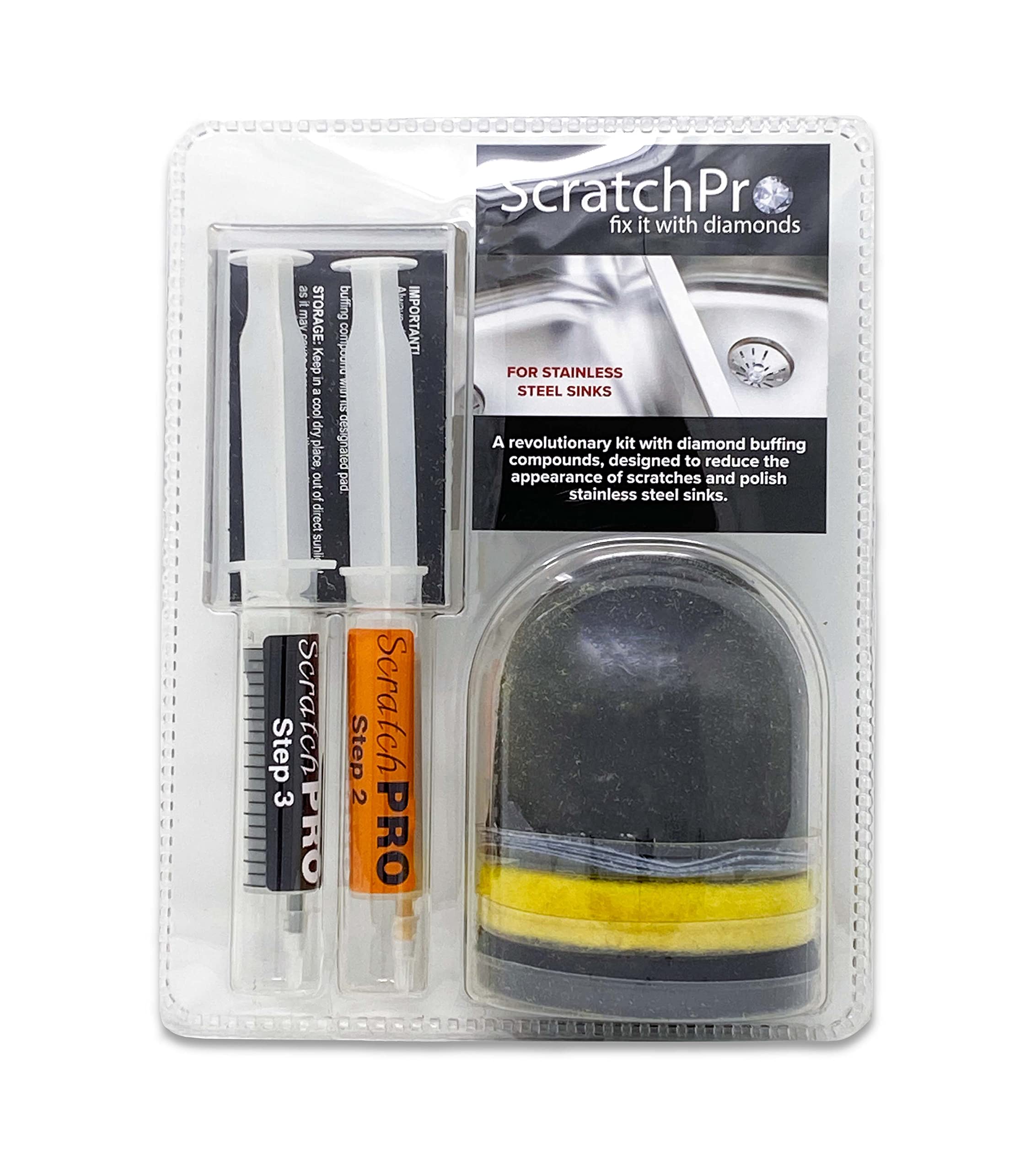 Scratch Pro Kit for Polishing and Repairing Stainless Steel Sinks, with Diamond Buffing Compounds, Reduce The Appearance of Ugly Scratches and Polish Sink for Factory Fresh Look in No Time