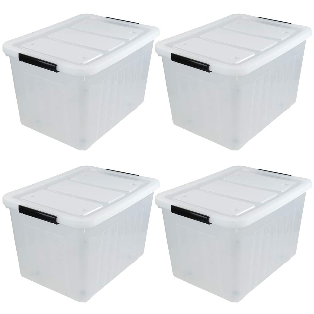 Farmoon 70 Quart Clear Storage Bin with Wheels, Large Plastic Stackable Cotainer Box with Lid, 4 Packs