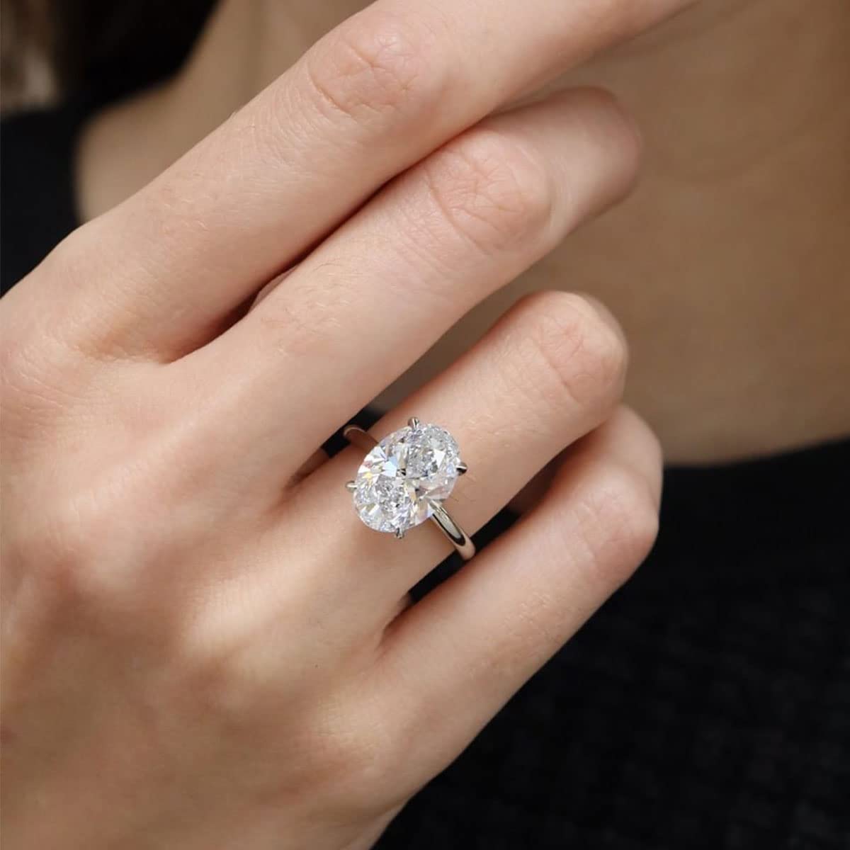 Effinny 3.5 Carat Elongated Oval Cut Engagement Ring White Gold Plated 925 Sterling Silver Simulated Diamond Promise Ring(White Gold, 13)