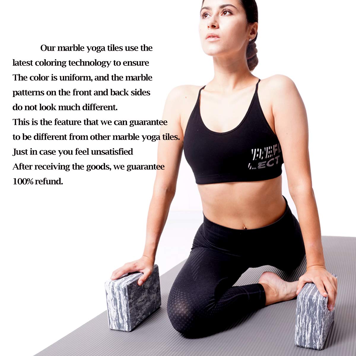 Genric Yoga Block (Set of 2) – Supportive, Soft Non-Slip Foam Surface for Yoga, Pilates, Meditation(Black/Gray/White Marble)