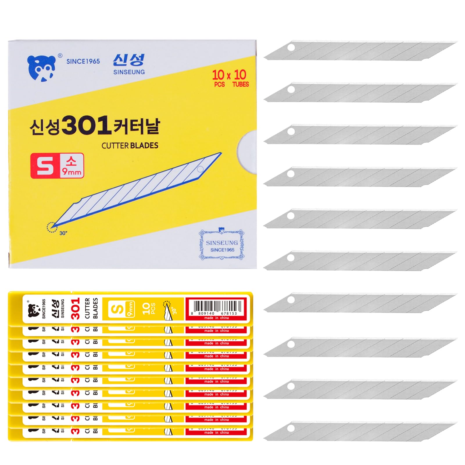 Parnios 9mm Snap Off Blades, Utility Knife Retractable Blades, 30 Degree Snap Off Carbon Steel Blades for Retractable Cutting Knives, Art Knife Replacement Blades Snap-Off Blades 100PCS