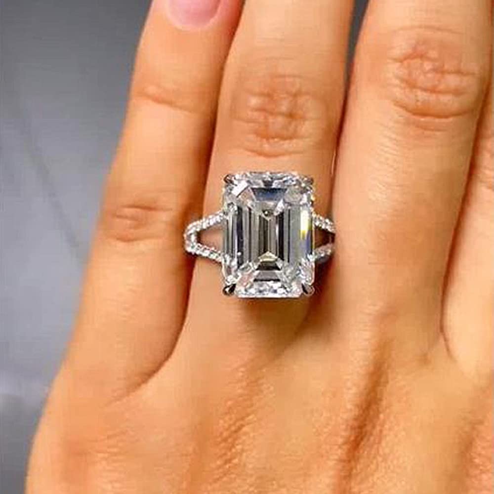 Effinny 8.0ct Emerald Cut Engagement Ring for Women,White Gold Plated Sterling Silver Simulated Diamond Promise Ring with Jewelry Box