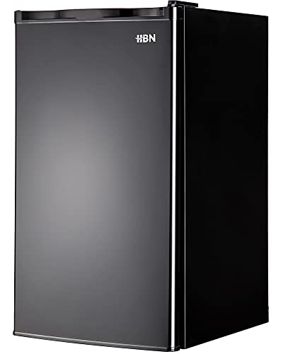 HBN 3.2Cu.Ft Mini Fridge with Freezer - Small Refrigerator for Bedroom, Office, Dorm, Apartment with Reversible Single Door & Temperature Control Knob & Removable Stainless Shelves - UL Listed