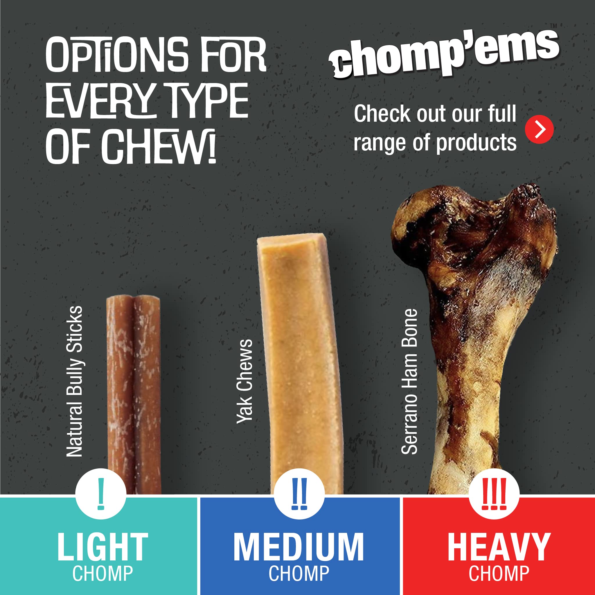 Ruffin' It Chomp'ems Serrano Ham Bone Wrapped with Prosciutto, 1 Pack - Healthy, Protein Rich Treats for Dogs - Long Lasting Dog Chews