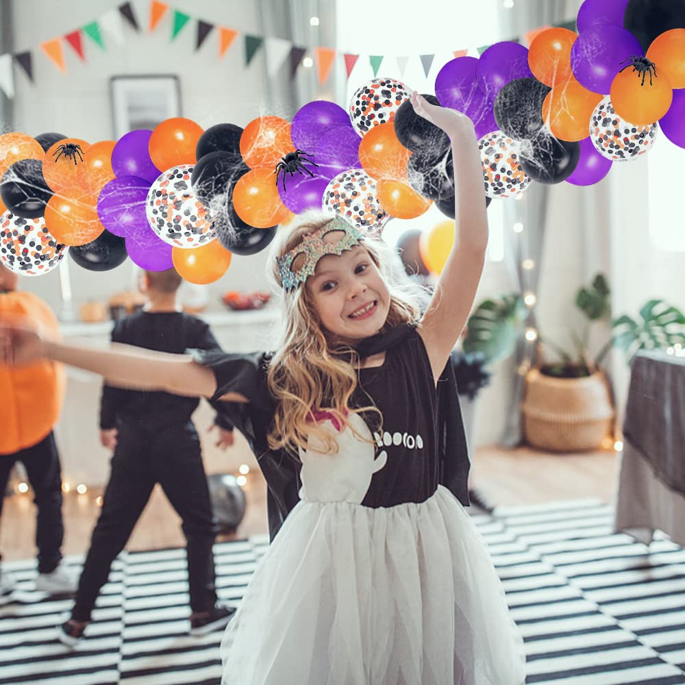 Halloween Decorations Balloon, 124 Pcs Balloons Arch Garland Kit With Spider Webs, Indoor Outdoor Halloween Decor for Birthday Party
