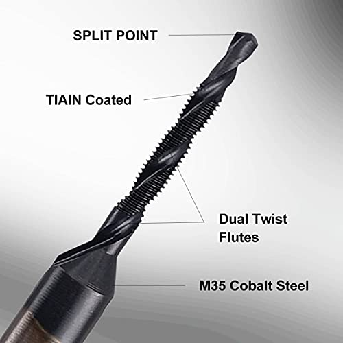 Hymnorq Metric M3 x 0.5 Black TiAIN Finish HSS Co M35 Drill and Tap Combination Bit with 1/4β Hex Shank and Self Centering Split Point for Aluminum Iron and Stainless Steel