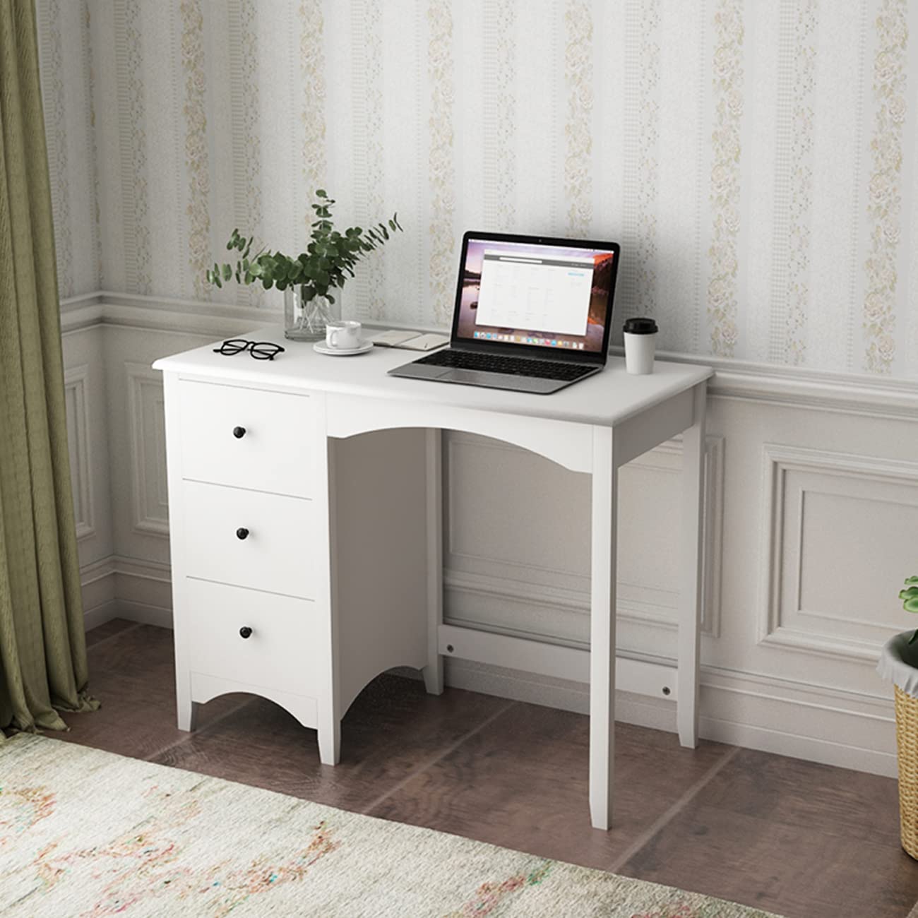 SDHYL Desk with Drawers, 37.5 Inches Study Workstation,Computer Desk with 3 Drawers,Small Desk with Storage for Home Office,Study