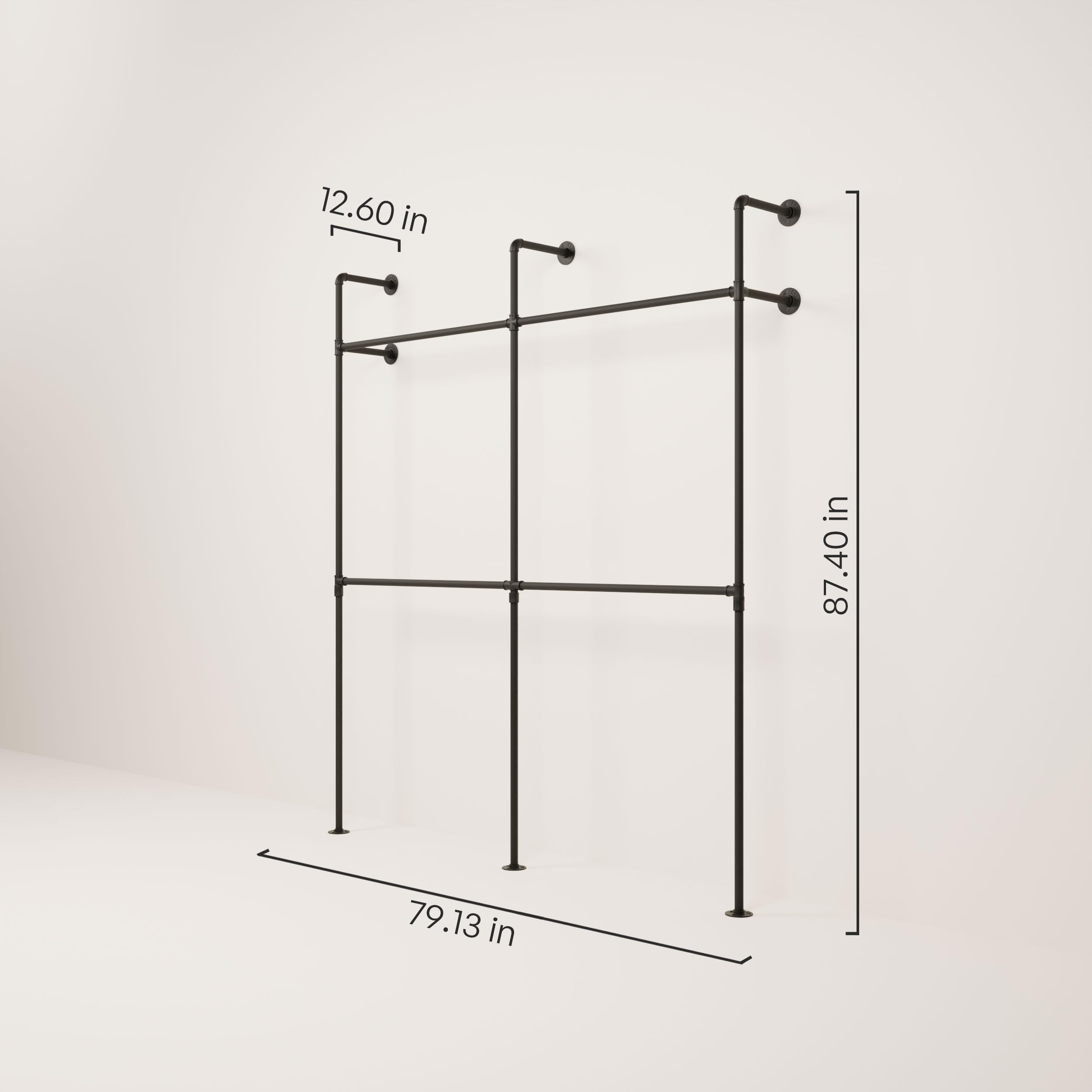 pamo Industrial pipe clothing rack metal black - Wall mounted clothes racks for hanging clothes - Modern walk in closet - KIM II DOUBLE black