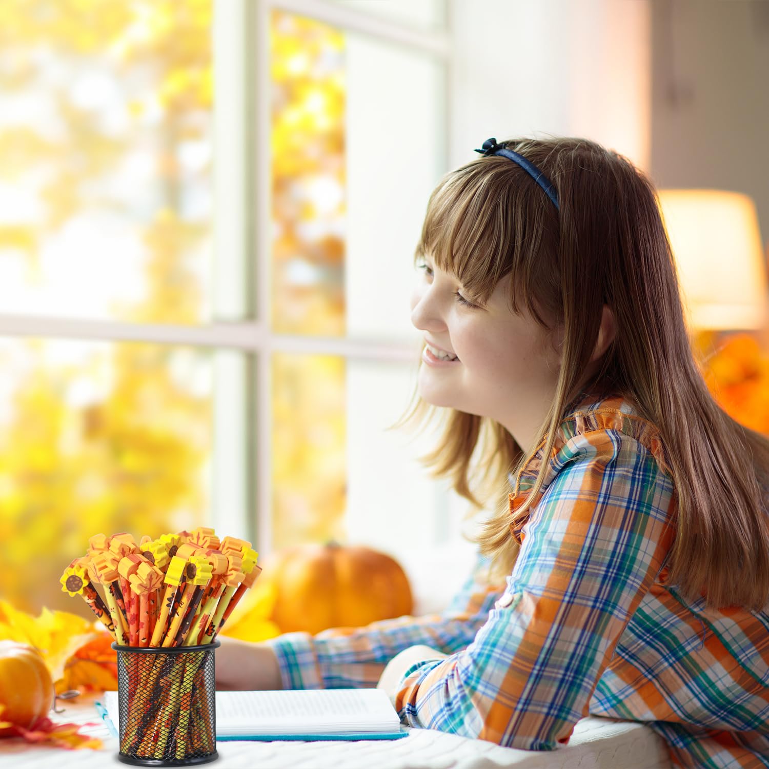 Fall Pencils with Erasers Toppers Autumn Themed Pumpkin Maple Leaf Sunflower Top Eraser Thanksgiving Decoration Bulk Pencil for Kids Students Office School Stationery Gift (30 Set)