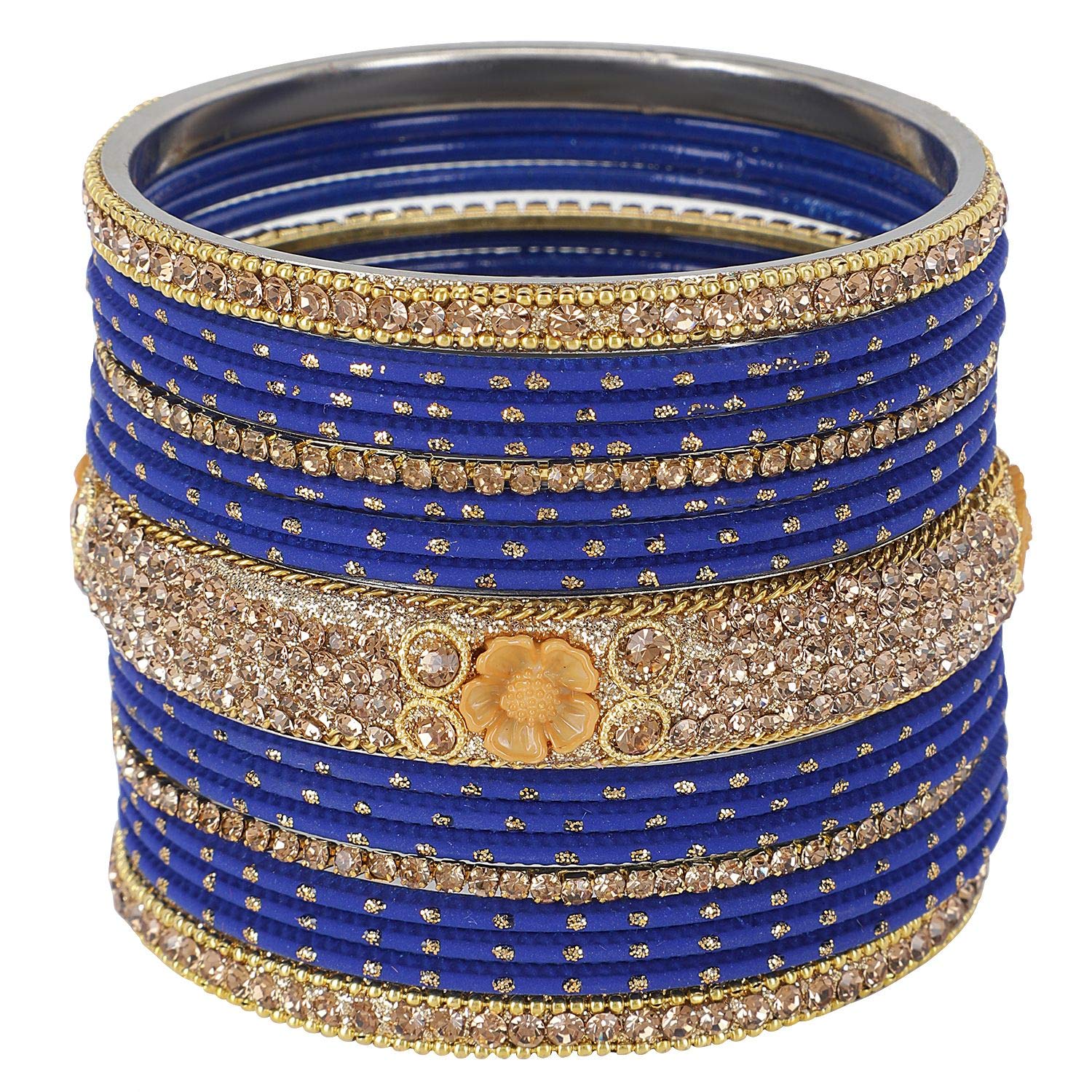 Efulgenz Indian Bangles for Women Indian Bangle Set Rhinestone CZ Crystal Wedding Bridal Metal Bangle Bracelets Jewelry (Royal Blue, 2-6)