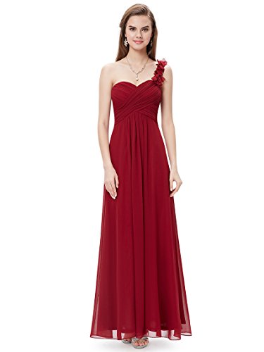 Ever-Pretty Womens Flower One Shoulder Long Bridesmaids Dress 4 US Burgundy
