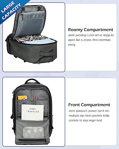 Hynes Eagle Rolling Backpack 42L Backpack with Wheels Airline Approved Carry on Luggage Laptop Travel Backpack for Women Men Grey-2023