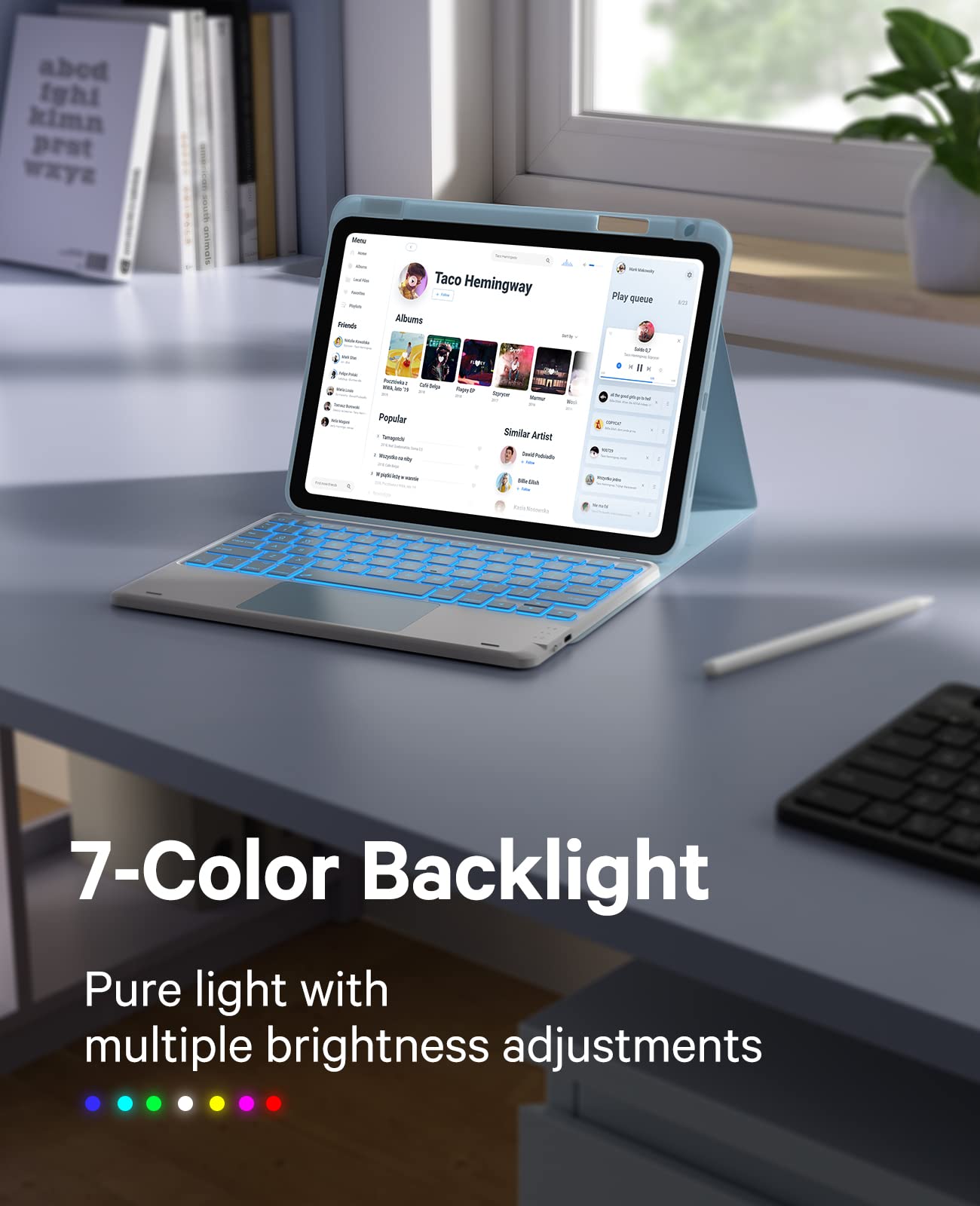 GreenLaw Keyboard Case for iPad Air 11 inch (M2), iPad Air 6th Gen(2024), iPad Air 5th/4th Gen 10.9 inch(2022/2020), Stain Resistant Case, 7-Color Backlit, Dual-Device Connection, Blue
