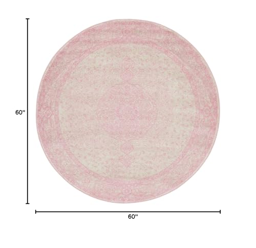 Rugs.com Dover Collection Rug β 5 Ft Round Pink Low-Pile Rug Perfect for Kitchens, Dining Rooms