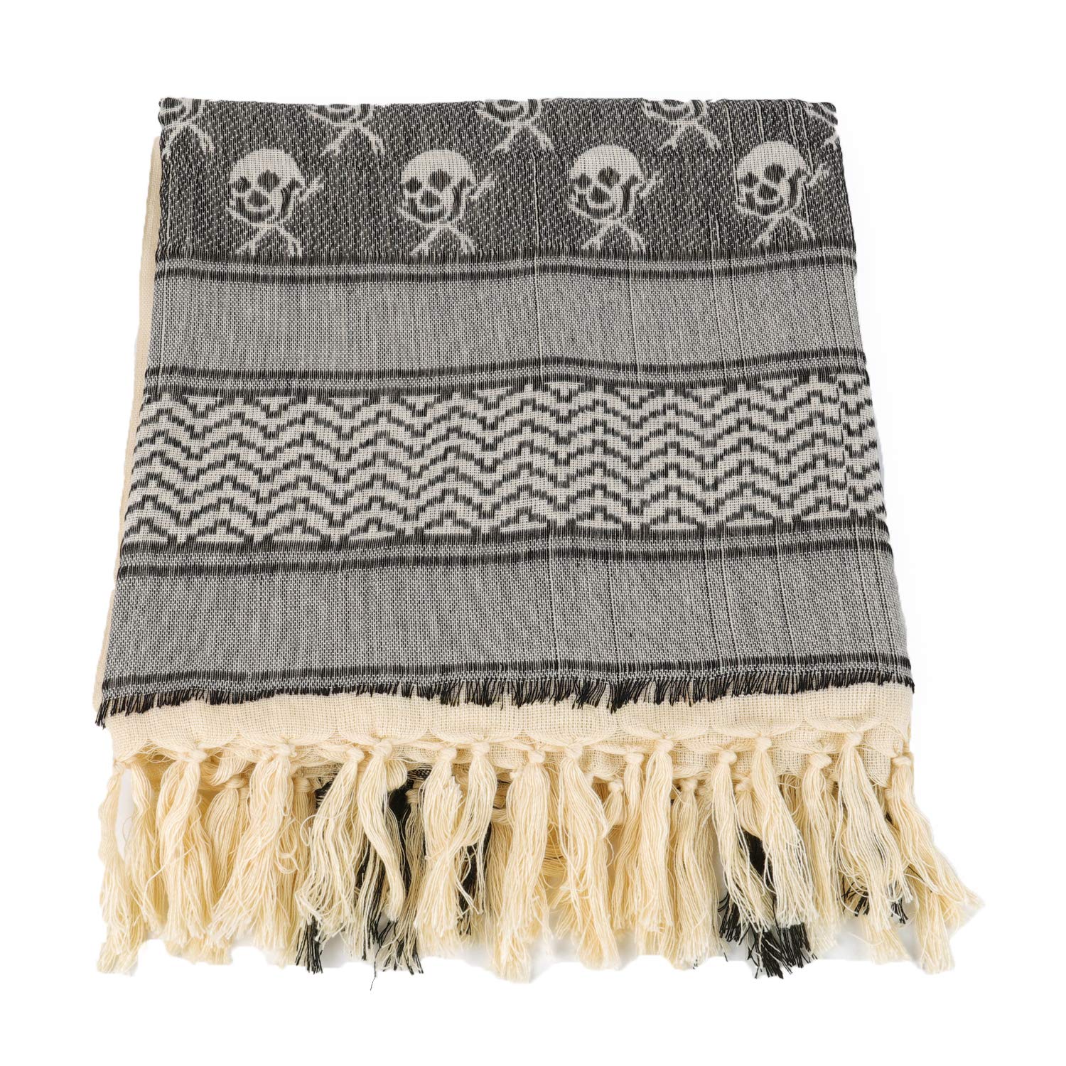 GERINLY Skeleton Shemagh Scarf Palestine Men Tactical Military Desert Scarf Summer Cotton Arab Wrap Shawls Dustproof (Beige)