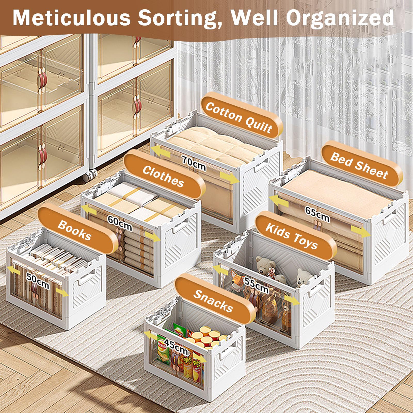 Jacriah Plastic Drawer Storage Bins with Lid, Stackable Storage Bins Open Front, Closet Organizers and Storage Cabinet with Doors and Shelves, Collapsible Storage Bins with Wheels (1 Layer-24 Gallon)