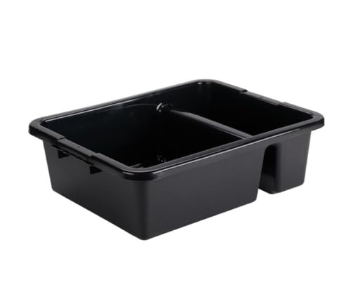 Soro Essentials- 21-1/4" x 17-1/4" x 7" Deep Plastic Commercial Divided Bus Box Tub Black Color- Utility Bus Tub Food Service Bus Tub Wash Basin Dish Tub for Kitchen Organizer Storage