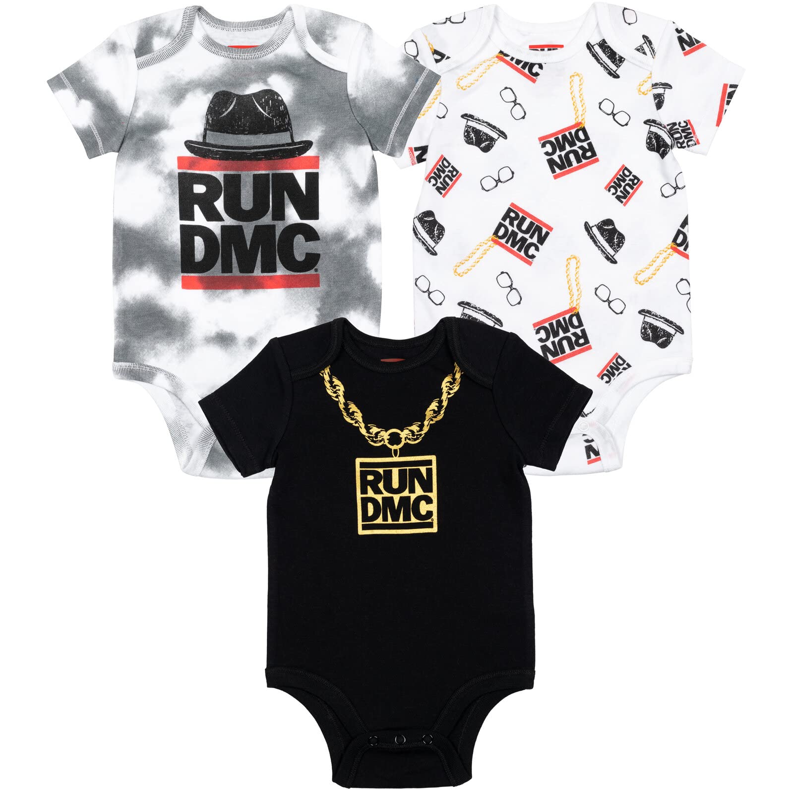 RUN--DMC Hip Hop Newborn Baby Boys 3 Pack Bodysuits Black/White/Gray 6-9 Months