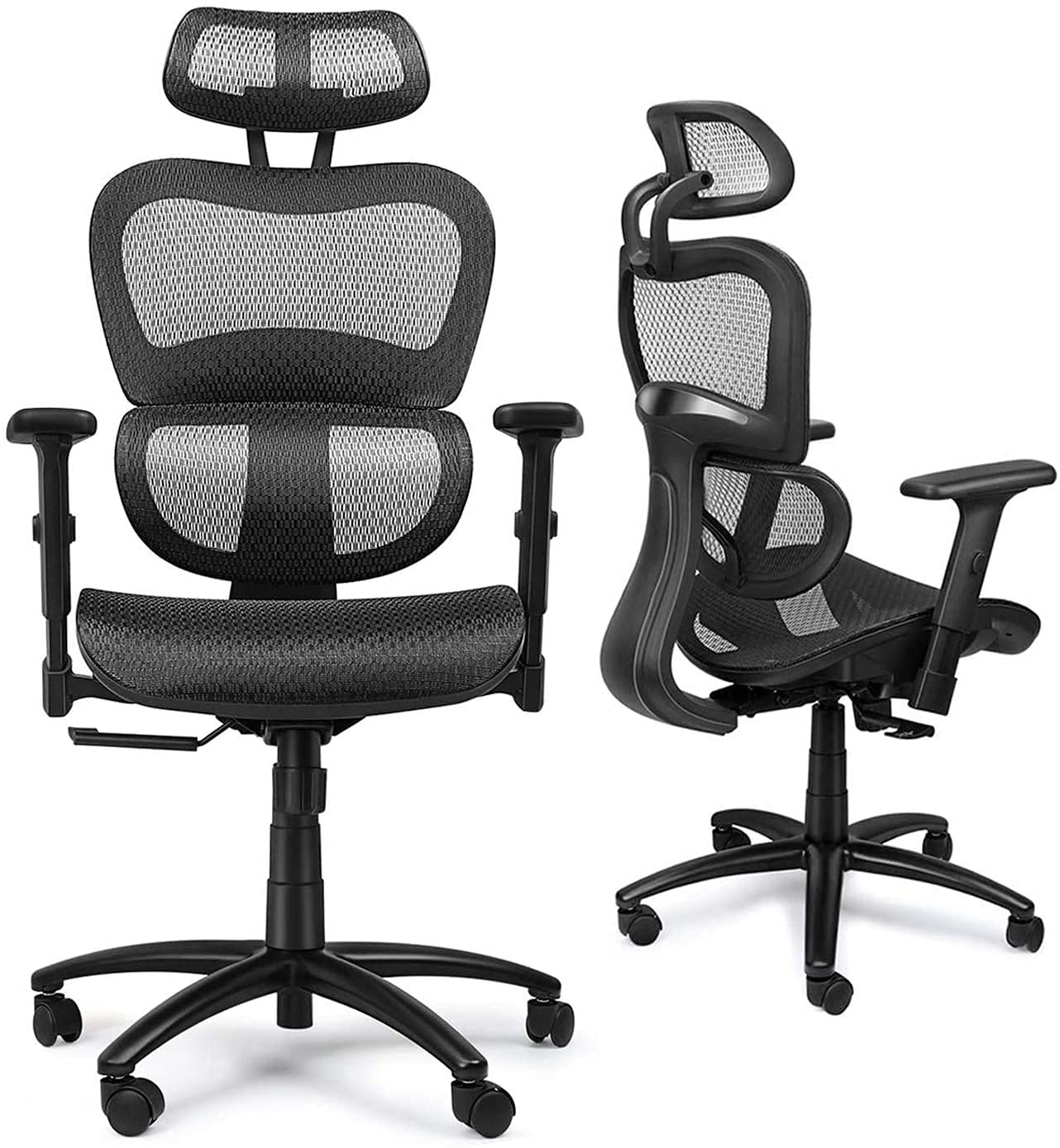 Ergonomic Office Chair High Back Adjustable Height Rolling Swivel Computer Task Chair Reclining Breathable High-Density Mesh Desk Chair with Flip-Up Armrest Rotate Headrest Back Support,Black(300lbs)