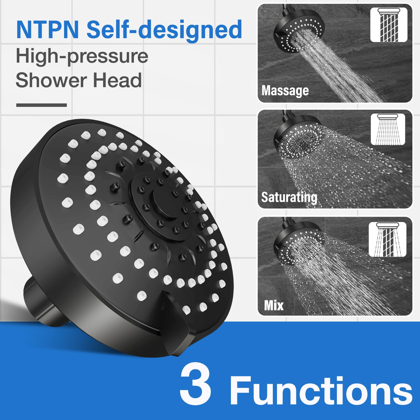 NTPN Dual Shower Head for Couples, Double Shower Head System for Two People, High Pressure and Adjustable Double Shower with Multimodal Shower Head fits 2 Person (Black)