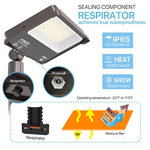 HYPERLITE LED Parking Lot Light 150W with Dusk to Dawn Photocell, 5000K Outdoor Commercial Area Lighting with UL Certified, IP65 Waterproof LED Pole Light with Adjustable Slip Fitter mounting