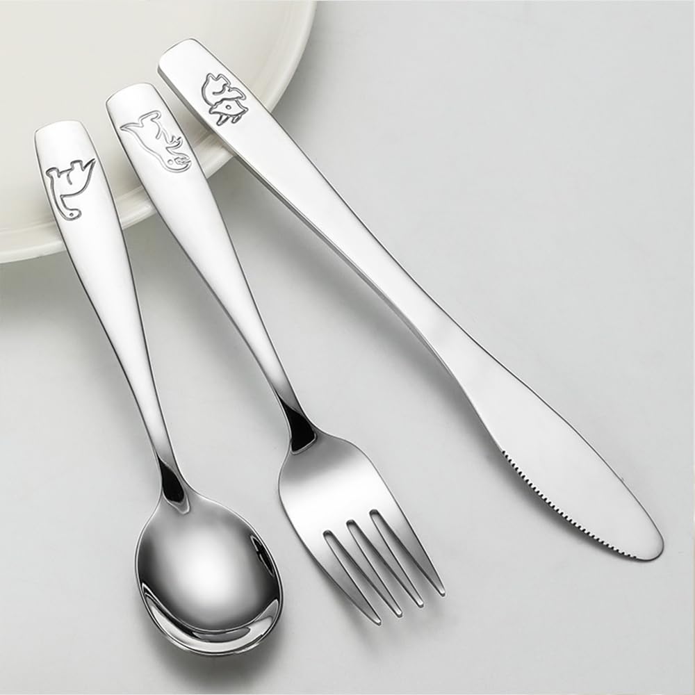 MAIYUANSU Toddler Utensils Spoons Forks Knifes 3 Pieces Stainless Steel Silverware Sets Dishwasher Safe
