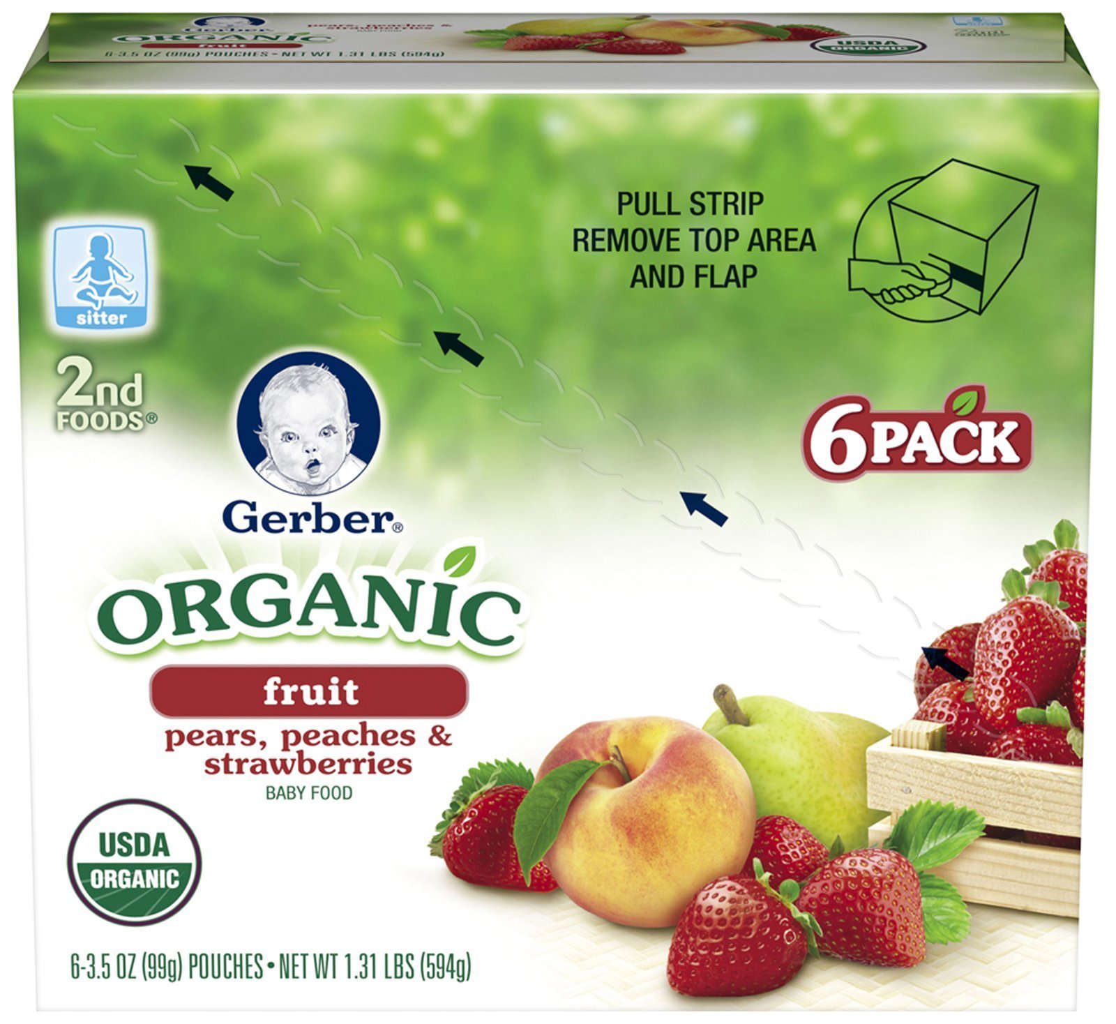 Gerber Organic 2nd Foods Purees - Pear Peaches & Strawberries - 3.5 oz - 6 pk