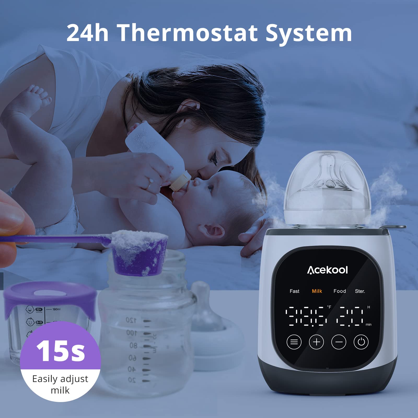 Fast Baby Bottle Warmer, 7-in-1 Bottle Warmer for Breastmilk and Formula, Food Jars, Breastmilk Bags, Fast Heating & Defrosting BPA-Free with LCD Display, Timer, Accurate Temperature Control