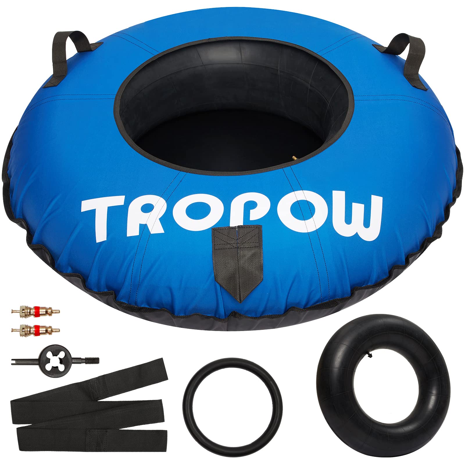 Heavy Duty Snow Tube,Inflatable 44 Inch Snow Sledding Tube, 600D Canvas Cover and Smooth Bottom with Rubber Pull Ring and Canvas Handles for Adults and Kids-Blue