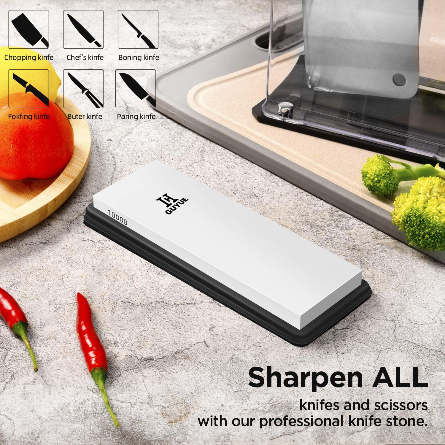 GUYUE Knife Sharpening Stone 10000 Grit Professional Whetstone Sharpener,Professional Best Kitchen Blade Sharpener Stone, Comes with a new silicone base。