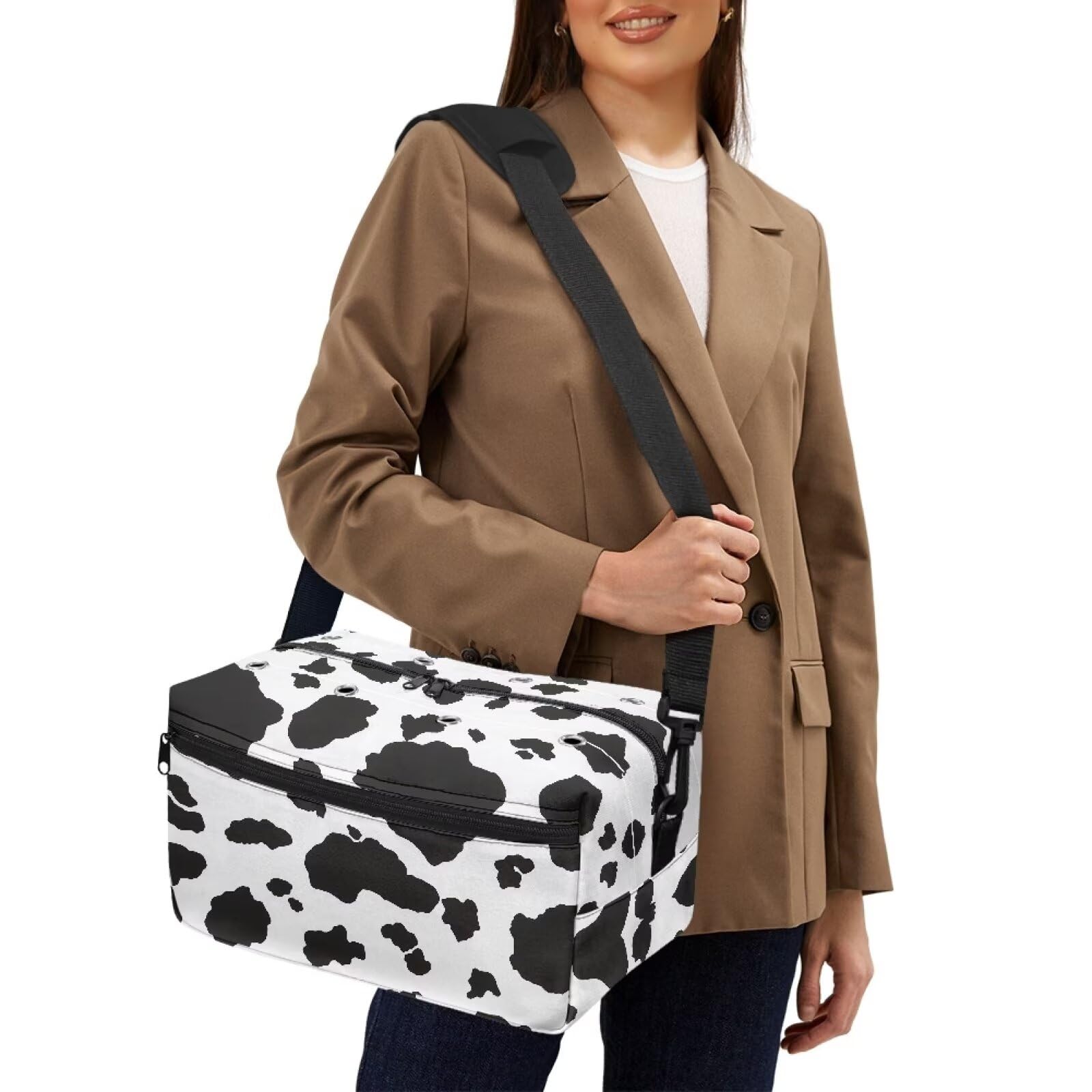 Kathyboom Cow Print Knitting Bag for Yarn Storage, Large Capacity Yarn Tote Organizer Crochet Bag for Knitting Needles, Crochet Hooks and Other Accessories