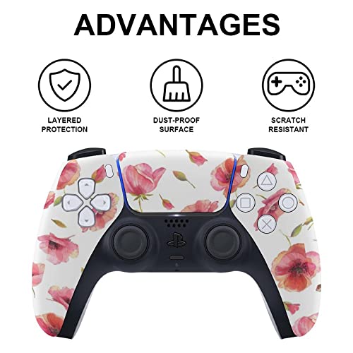 Flowers of Poppy Full Protective Skin Cover Design Wrap Decal Sticker Compatible with PS5 Digital Edition Console and Controller