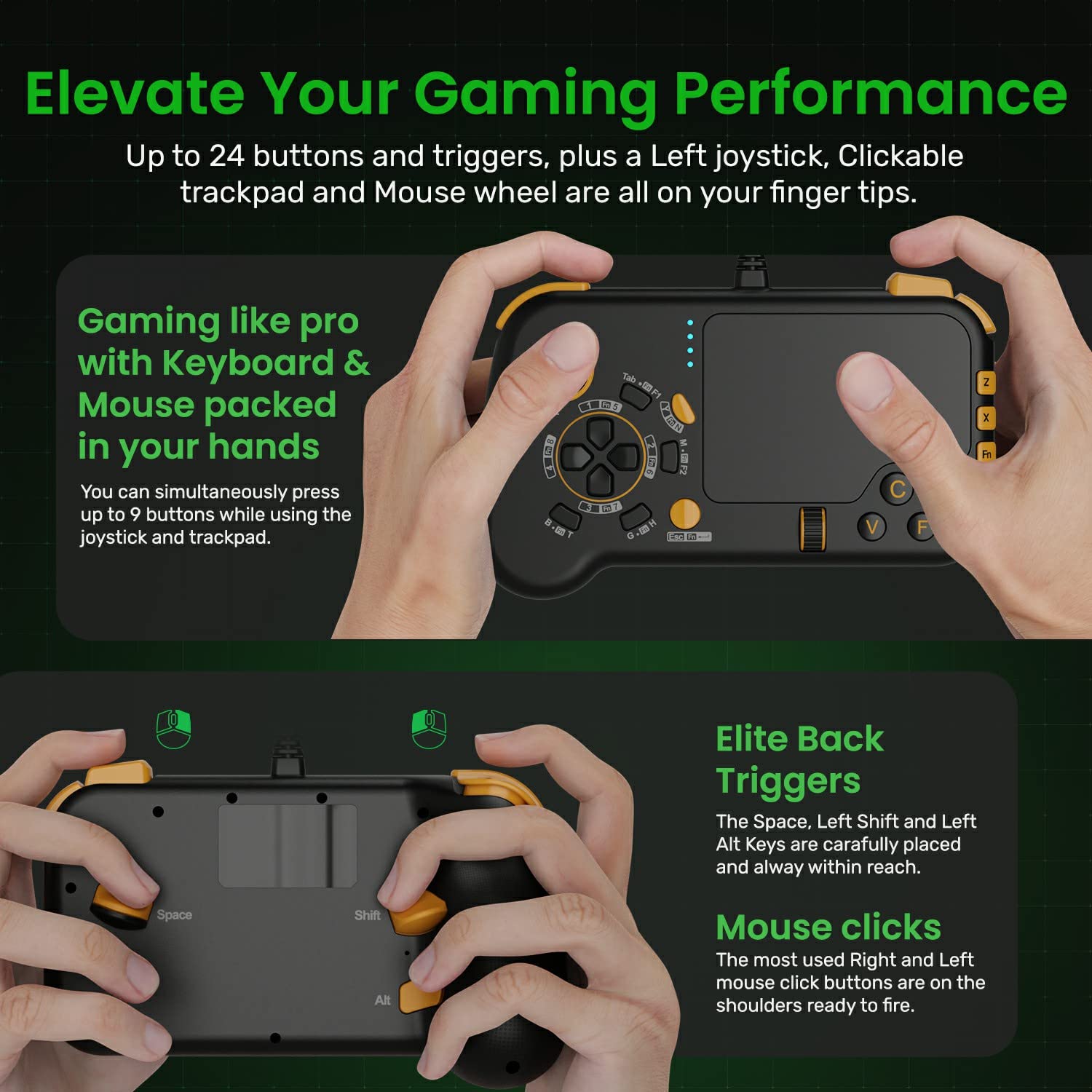 IFYOO GTP01 Wired USB Gaming Touchpad with Keyboard and Mouse Funcitons, Trackpad Game Controller Compatible with Xbox Series X|S, Xbox One, PS5, PS4, PC Steam Windows 11 10, Mac OS - Black&Yellow