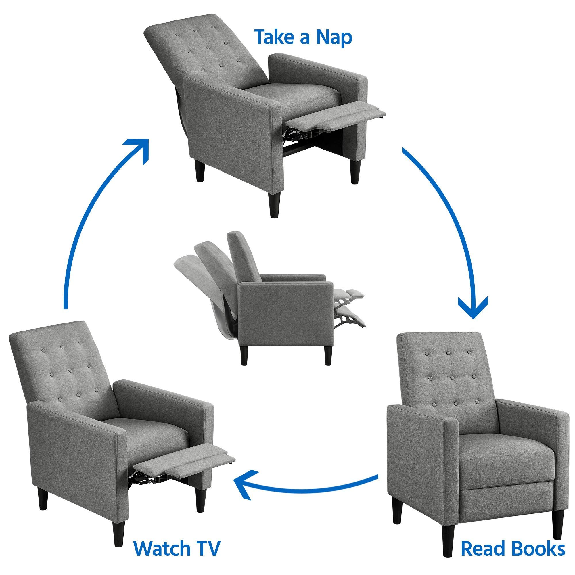 Yaheetech Fabric Recliner Chair Mid-Century Modern Recliner Adjustable Single Recliner Sofa with Thicker Seat Cushion Tufted Upholstered Sofa with Pocket Spring for Living Room Bedroom Gray