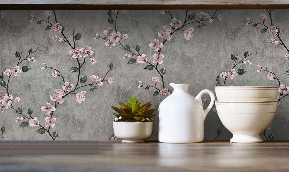 Dviolet Floral Peel and Stick Wallpaper Grey Floral Contact Paper Removable Wallpaper Decorative Self Adhesive Wallpaper Wall Paper 17.7" x 118.1"